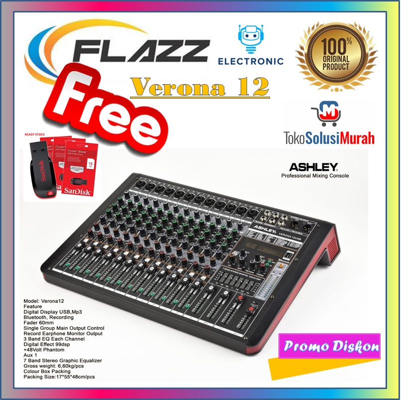 Mixer Ashley VERONA 12 12 CHANNEL WITH USB BLUETOOTH ORIGINAL+flasdisk ...