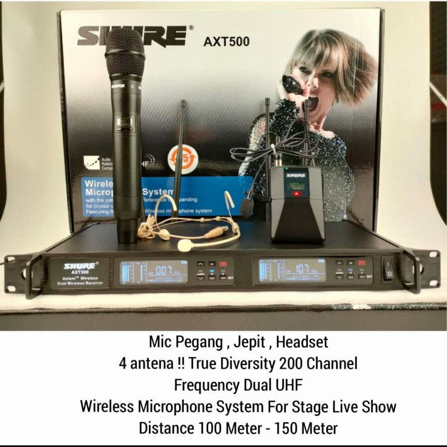 mic wireless Shure AXT500 AXT 500 pegang clip on headset microphone ...