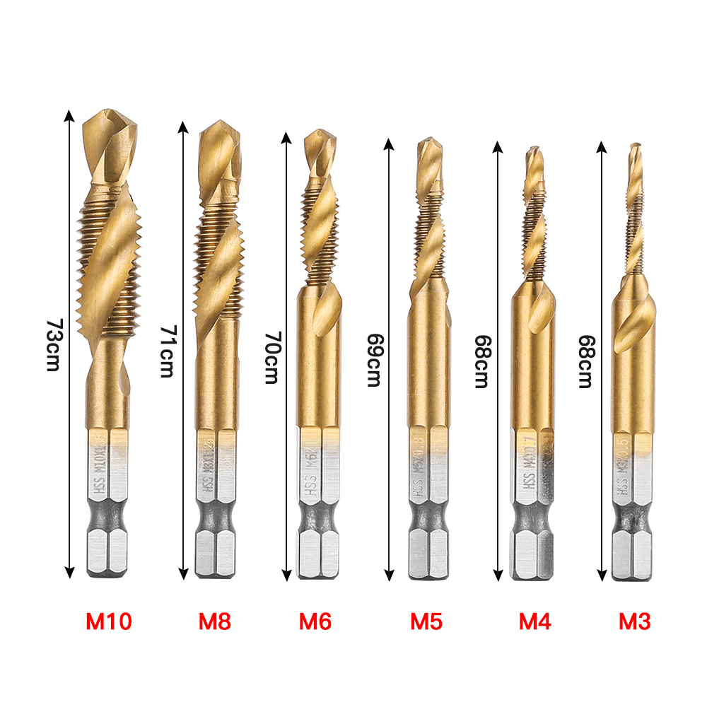 Mata Bor 6PCS Pembuat Ulir Drat Drill Tap Set Twist Spiral Tapper Baut ...