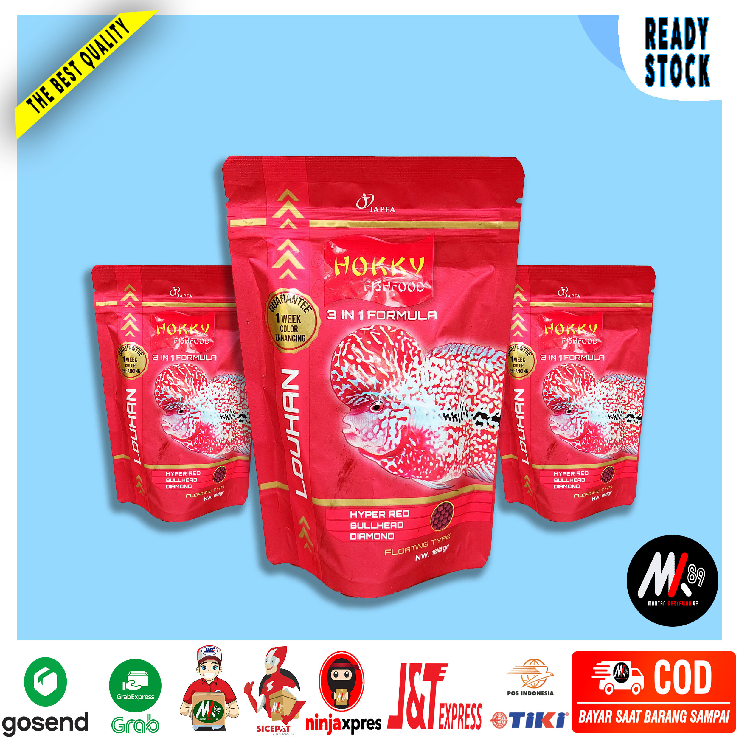 Pelet Louhan Hokky 3 in 1 Flower Horn 100gr Hyper Red Bullhead Diamond ...