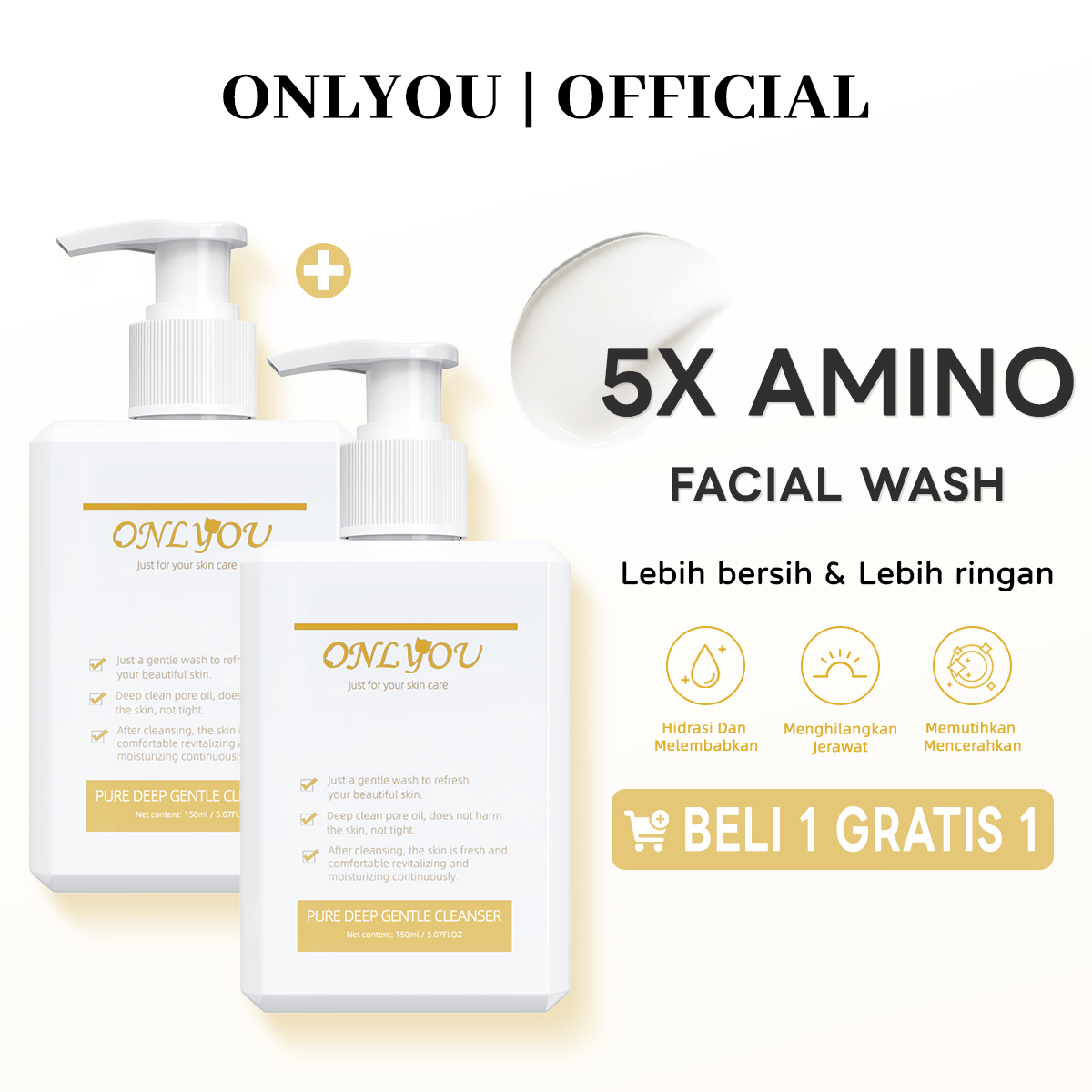 Beli 1 Gratis 1 ONLYOU Amino Facial Wash /Oil Control/Hydrating/Calming ...