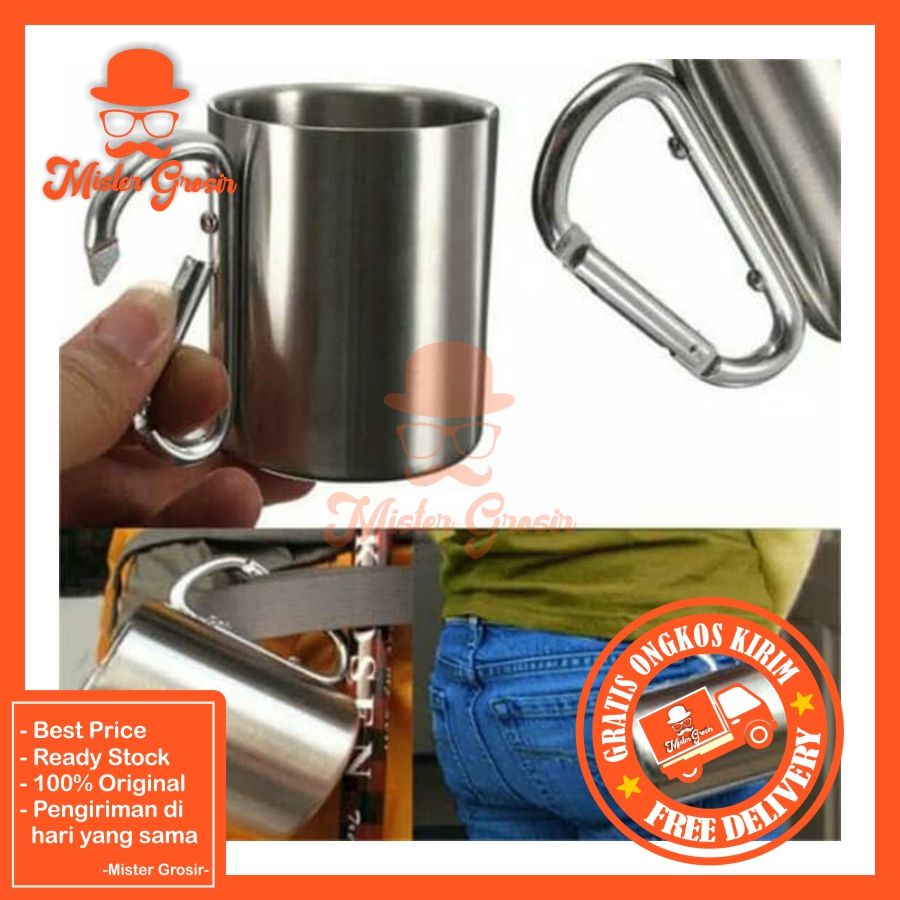 Gelas Camping Gelas Ultralight Gelas Carabiner Stainless Steel Mug ...