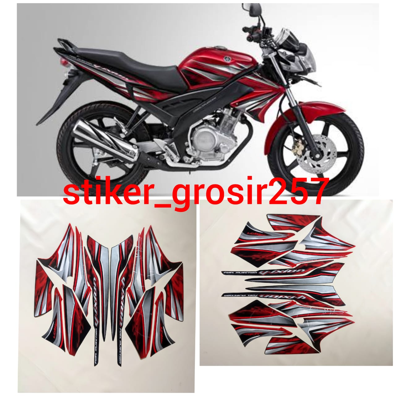 STIKER STRIPING & LIS BODY VIXION OLD 2011 2012 MERAH HITAM FULL SET ...