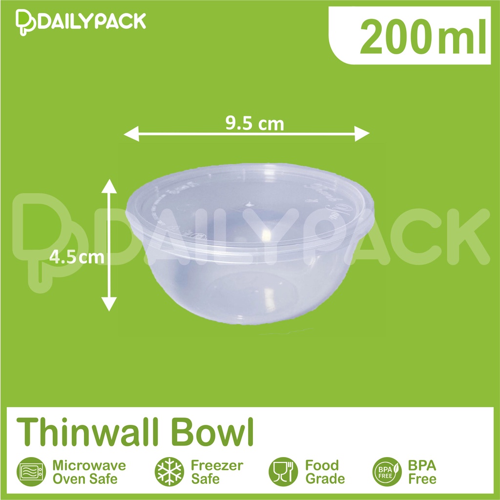 Thinwall BULAT 200 ml + tutup / BOWL / kotak makanan plastik / food ...