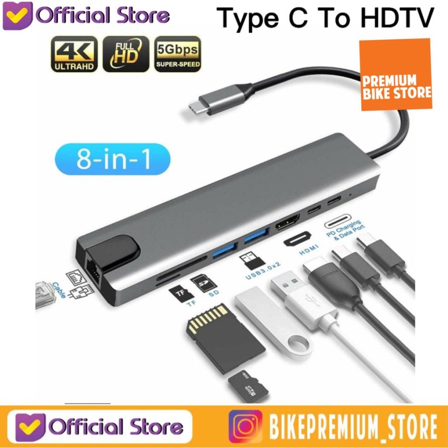 HUB Converter USB Type C To HDTV Macbook SD 4K HDMI RJ45 Port 8 in 1 ...