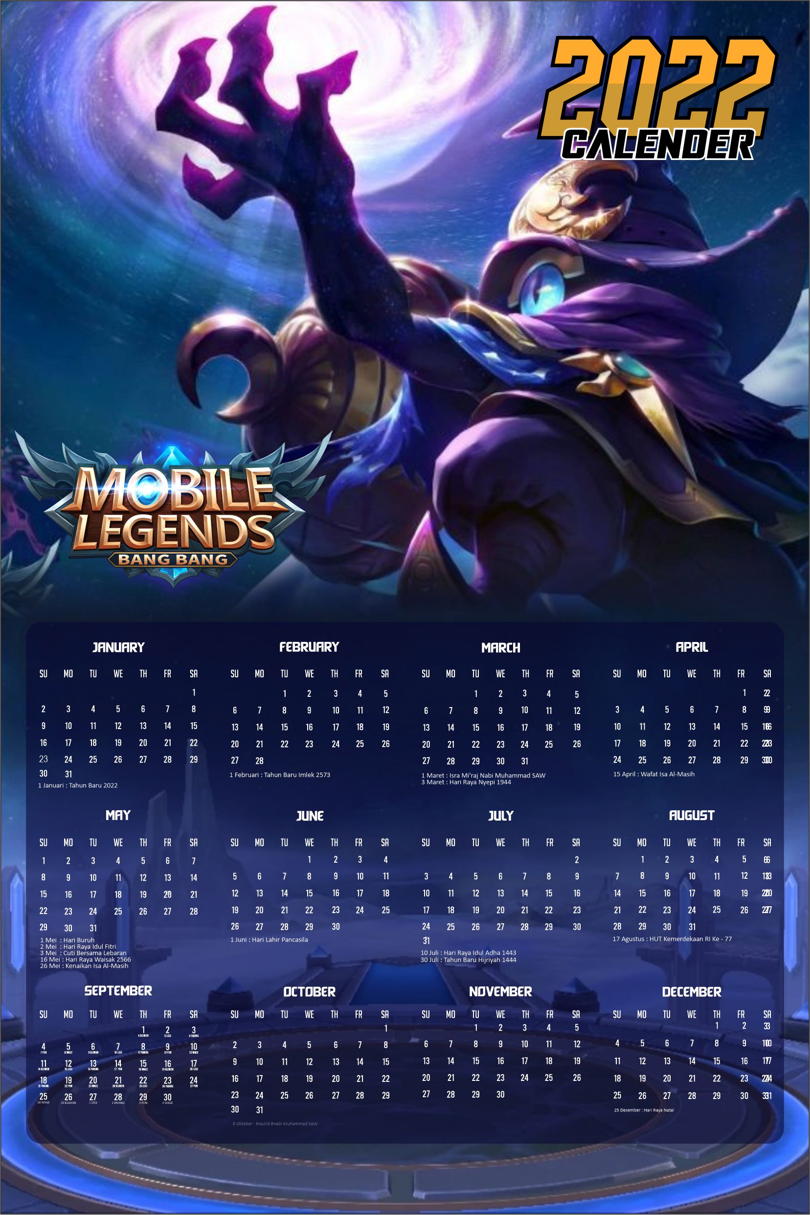 Kalender 2022 Karakter ML | Calendar 2022 | Kalender Mobile Legend ...