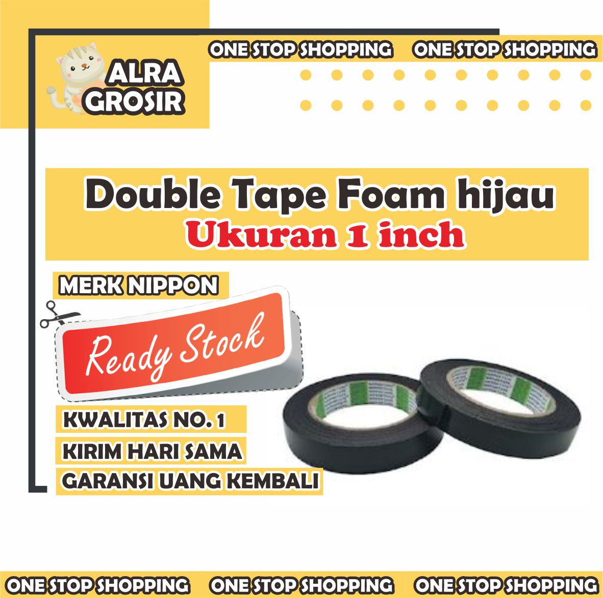 Double Tape Hijau Busa 1 Inch x 5 Meter Foam l Perekat Lem Isolasi ...