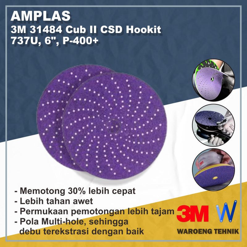 Kertas Amplas Hookit 3M-PN 31484 Cubitron II CSD Hookit 6", 737U, P-400 ...