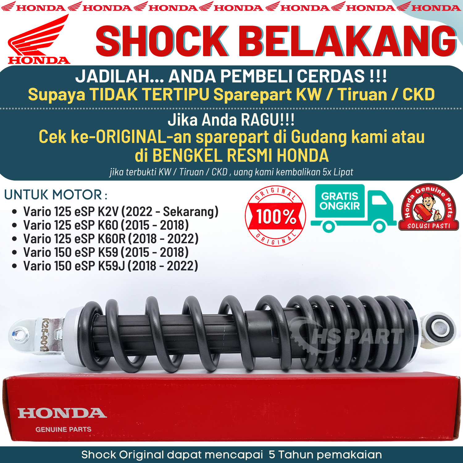 Shock Shockbreaker Belakang Vario 125 Vario 150 Original Vario 125 Led Vario 125 New Vario 150 ...