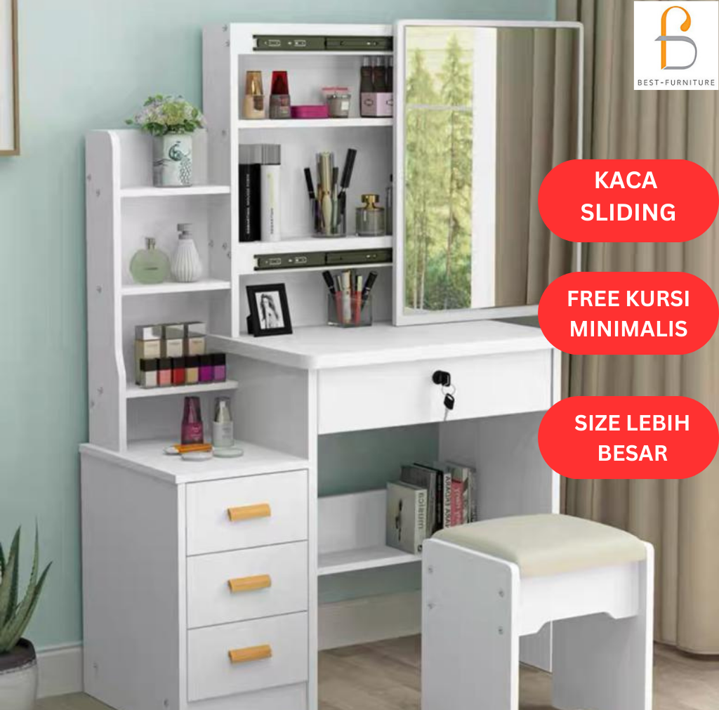 BEST ASTER 80 Meja Rias Kaca Sliding Meja rias Putih Minimalis | Lazada ...