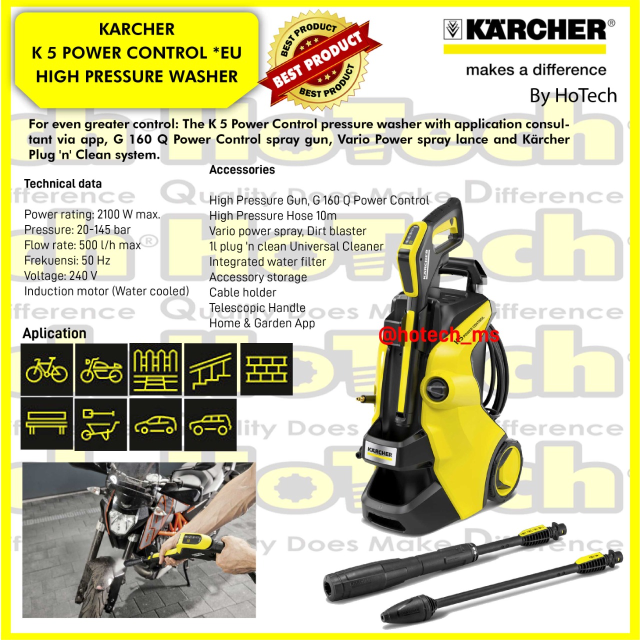 KARCHER HIGH PRESSURE WASHER K 5 POWER CONTROL 2100 Watt 145 Bar ...