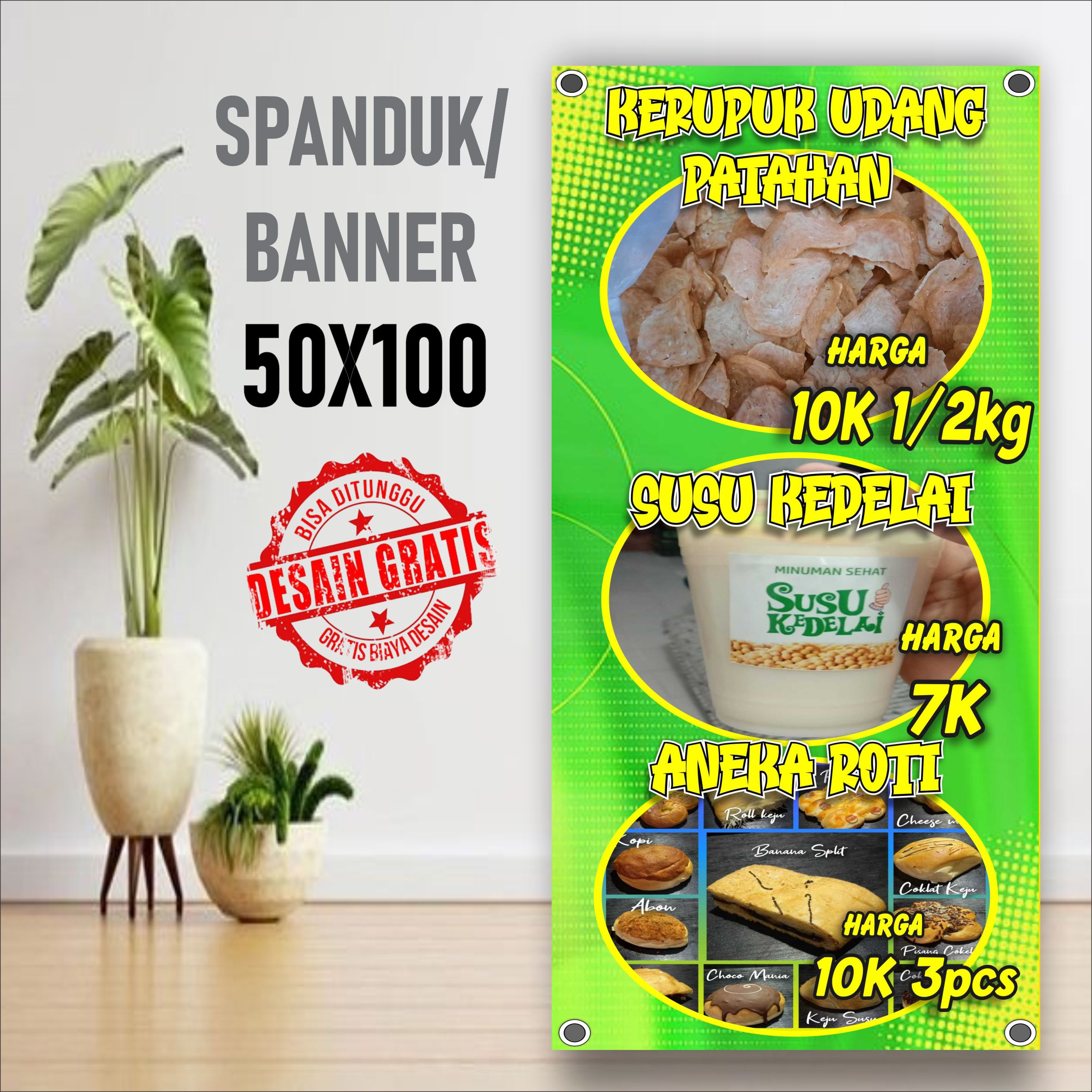 Cetak Banner Cetak Spanduk Aneka Roti Susu Kedelai Dan Kerupuk Udang ...