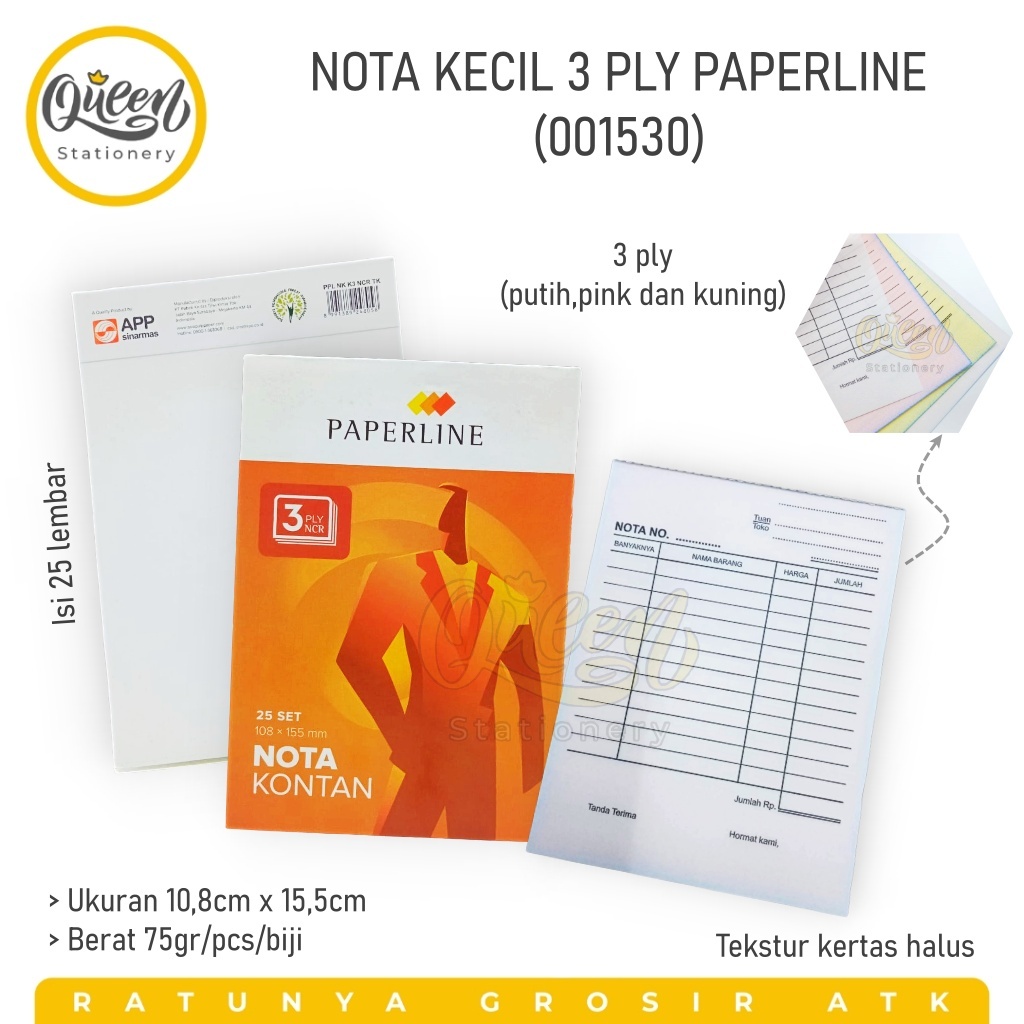 1 PCS NOTA KECIL 3 PLY PAPERLINE / NOTA KONTAN / BUKU NOTA 3 RANGKAP ...