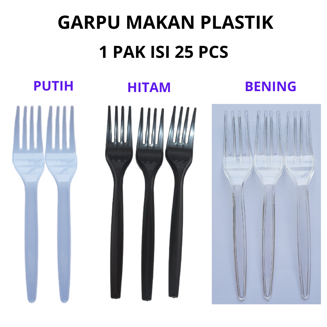 Garpu Makan Plastik Putih Susu Kencana Isi 25 Pcs l Garpu Hitam l Garpu ...