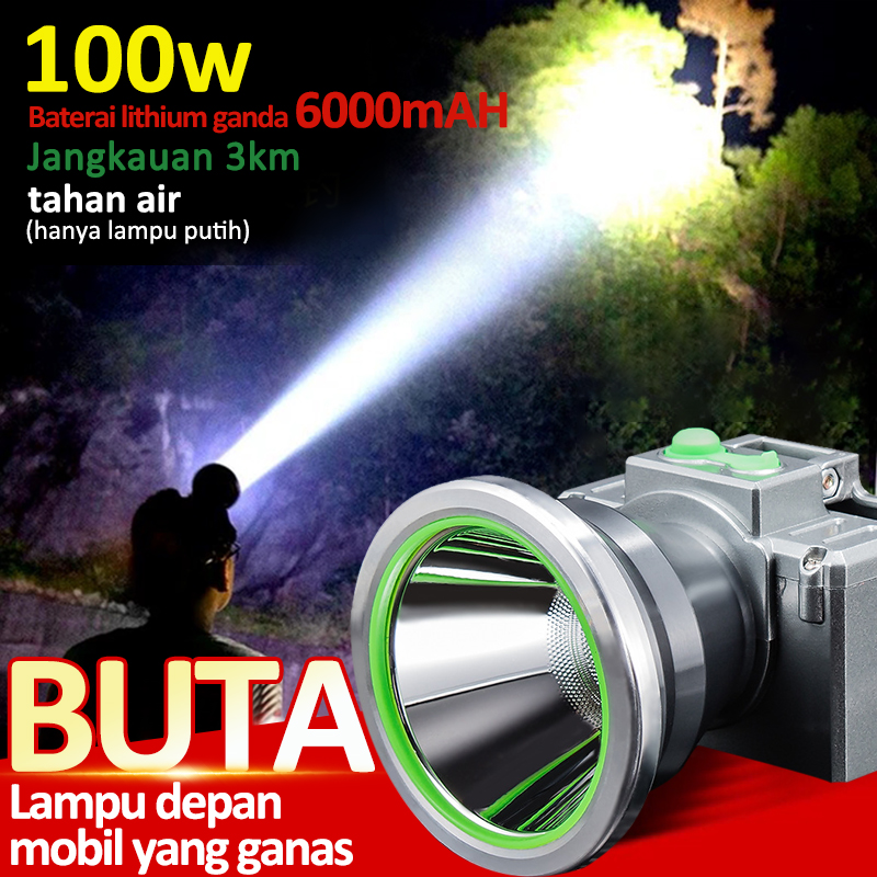 COD Headlamp Senter Kepala LED 3000m Senter Luby 100 Watt 6000mah ...