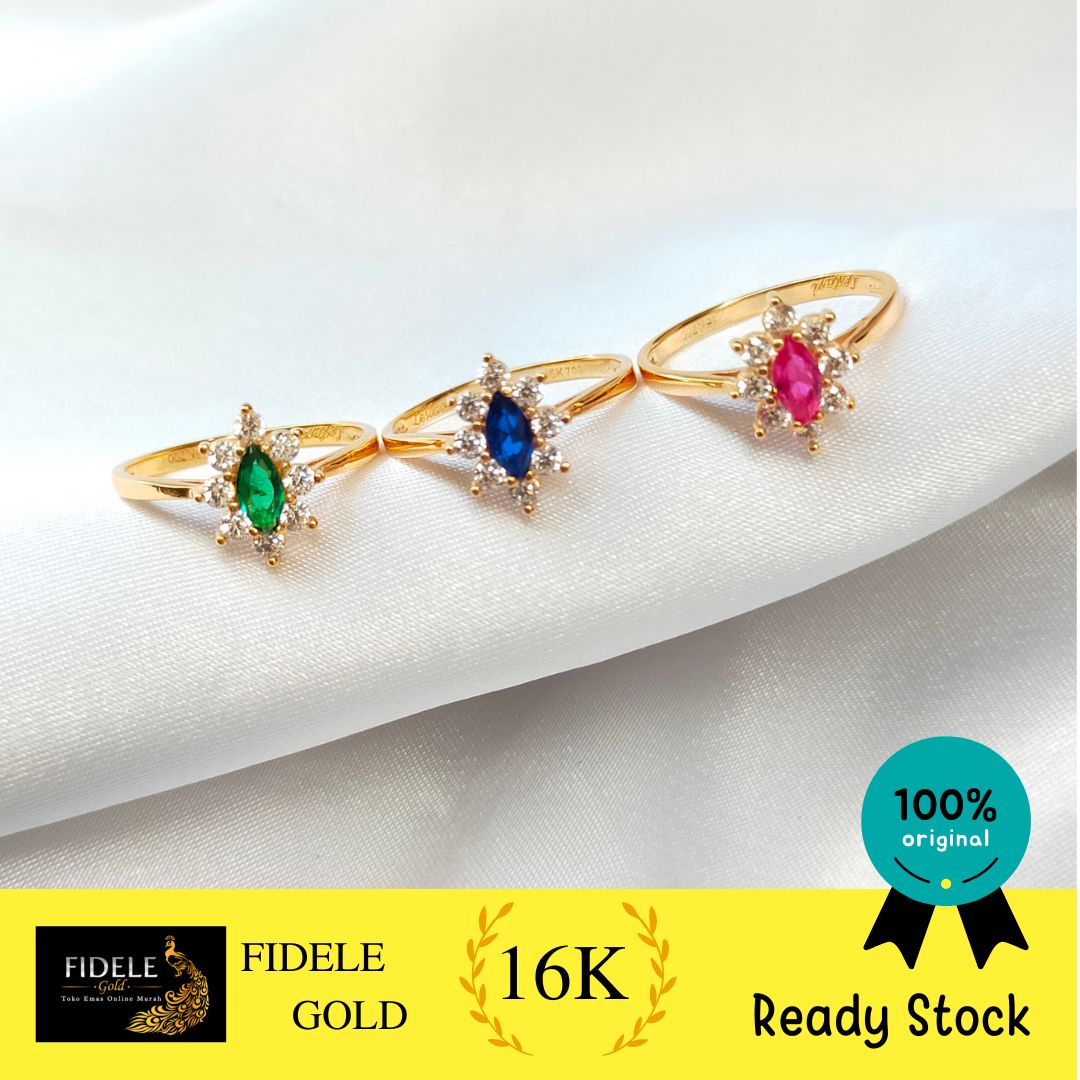 Cincin Diana Batu Permata Merah, Biru Hijau Cincin Emas 16k Emas Tua ...
