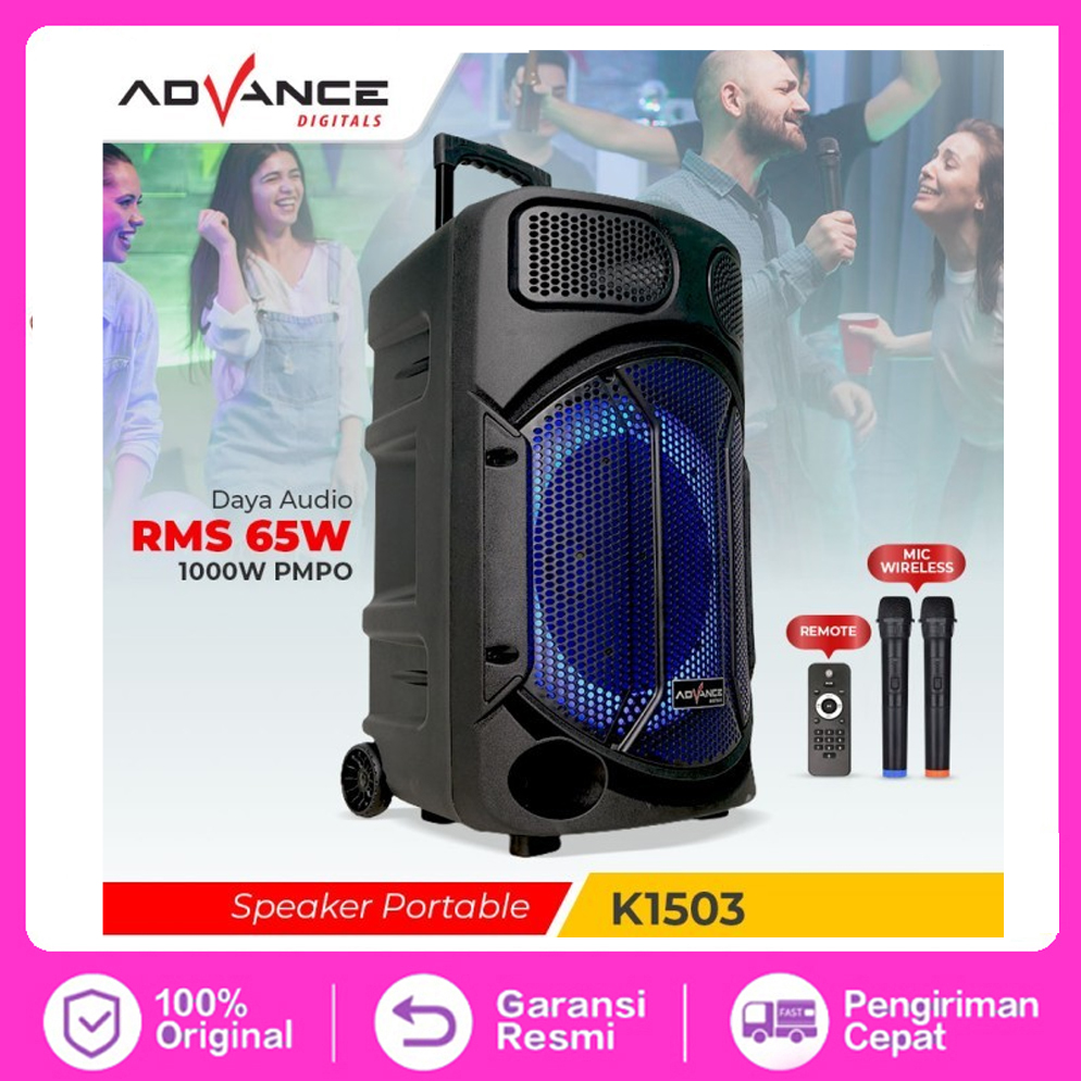 Speaker Bluetooth Advance K1503 Speaker Portable 15 Inch Free 2 Mic