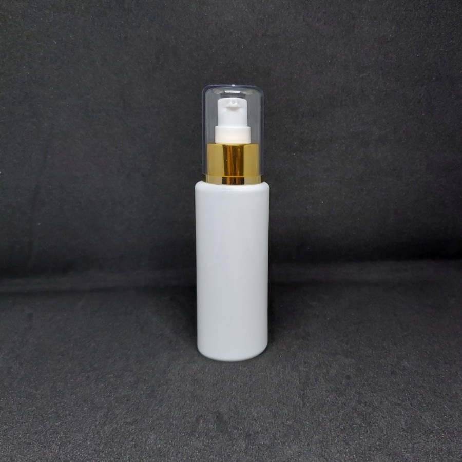 BOTOL RF 100ML PUTIH PUMP TREATMENT GOLD FULLCAP / BOTOL PUMP GOLD 100ML RF WHITE BOTOL KOSMETIK ...