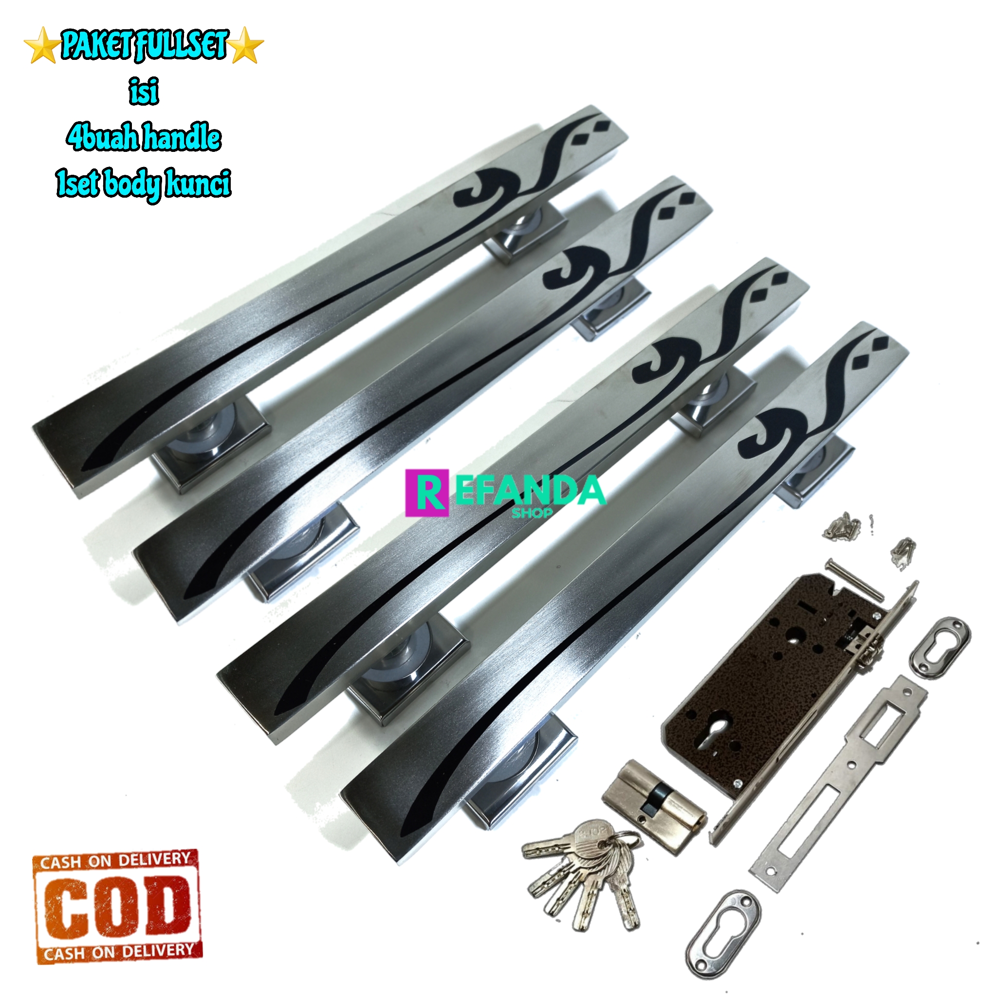 paket fullset lock body pelor/kunci dan 4 buah gagang handle pintu ...
