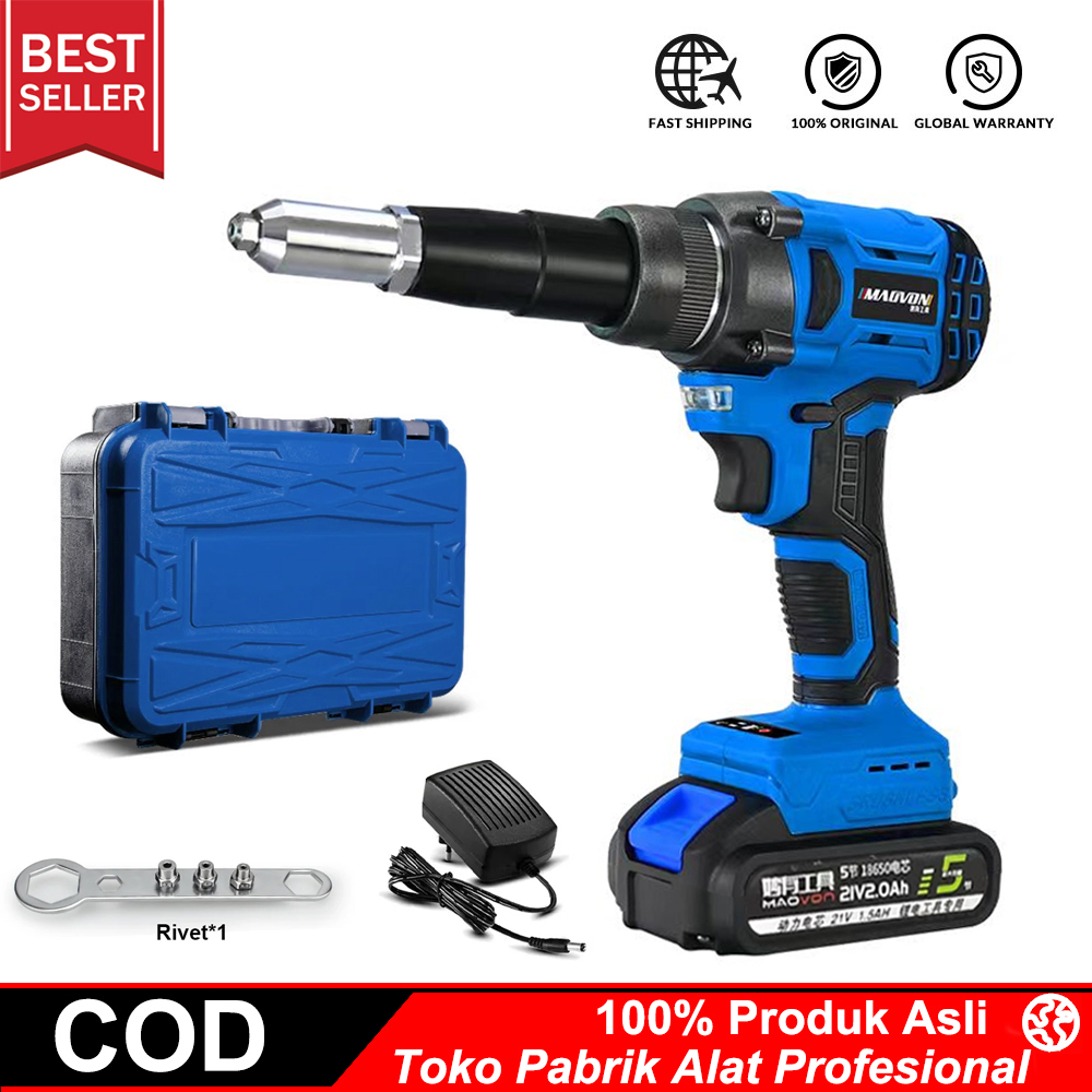 21V 21 mm Electric Cordless Blind Rivet tool Insert Nut Pull Riveting Tool With LED Light ...