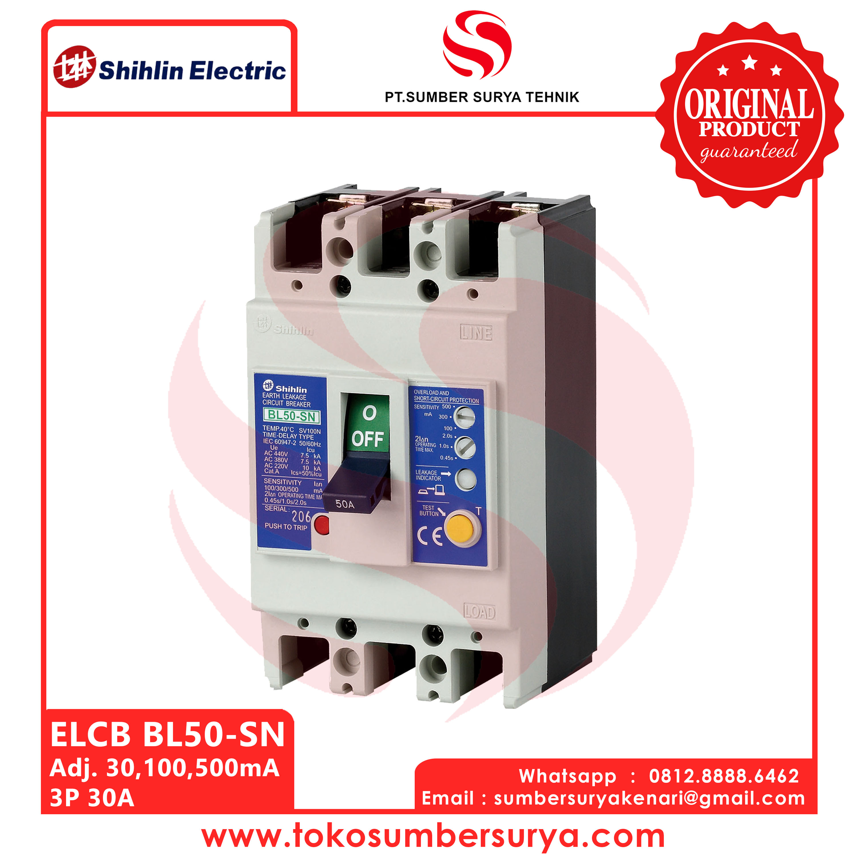 ELCB Shihlin Electric BL50-SN 3 Pole 30 A / BL50SN 3P 30A | Lazada ...