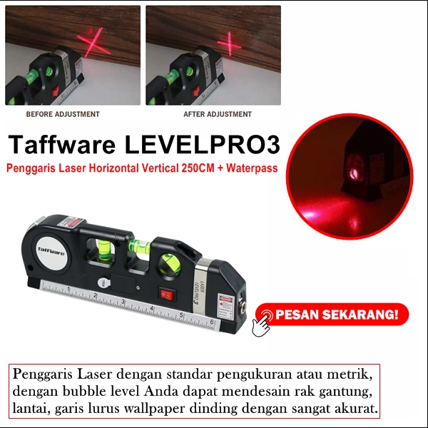 Promo Level pro 3 penggaris laser horizontal vertical 250cm multifungsi ...