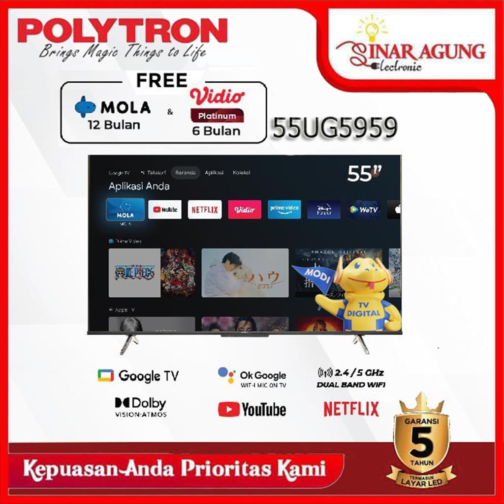 LED TV POLYTRON 55UG5959 55 INCH SMART GOOGLE TV 4K UHD 100% ORI | Lazada Indonesia
