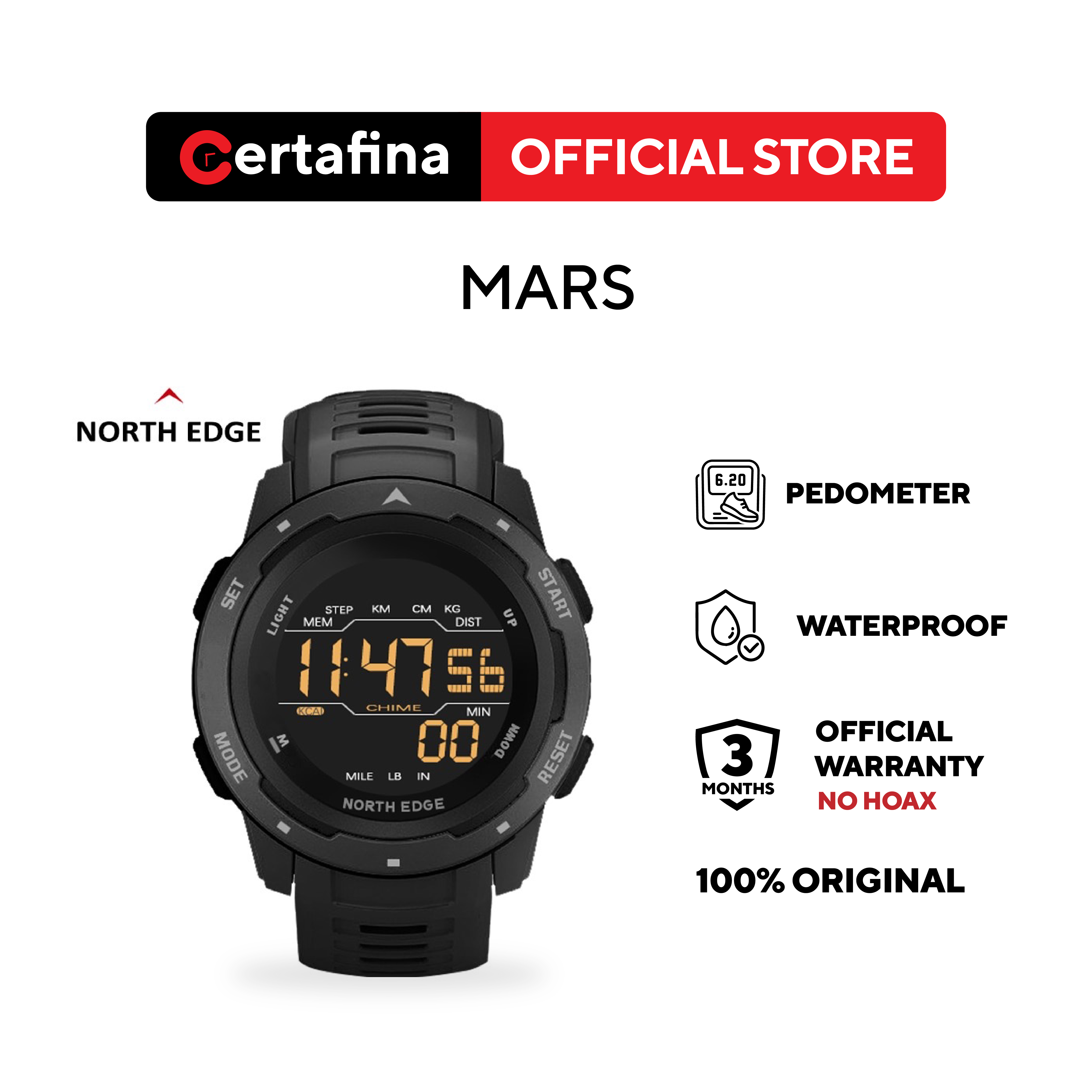 Certafina North Edge Mars Digital Waterproof 50M Pedometer Sports Watch ...