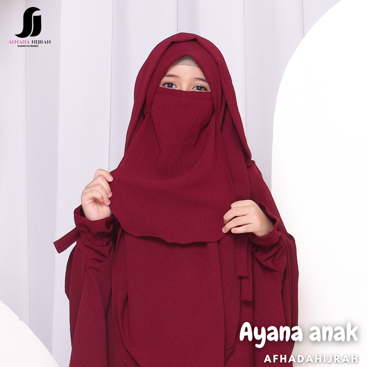 Gamis anak perempuan set cadar Ayana Hoodie crinkle air flow maroon ...