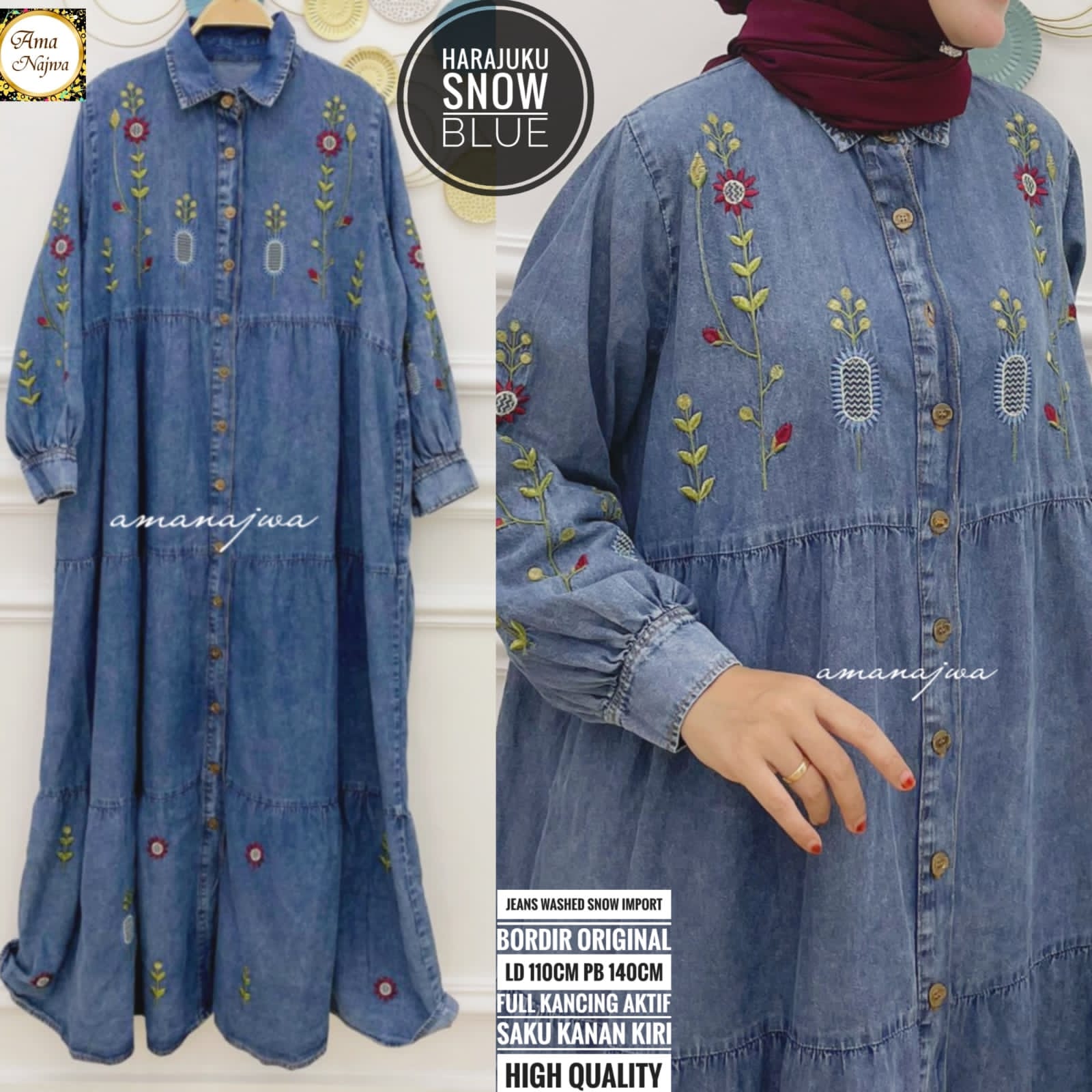 gamis jeans bordir cantik terbaru -gamis jeans ld 110 cm kekinian ...