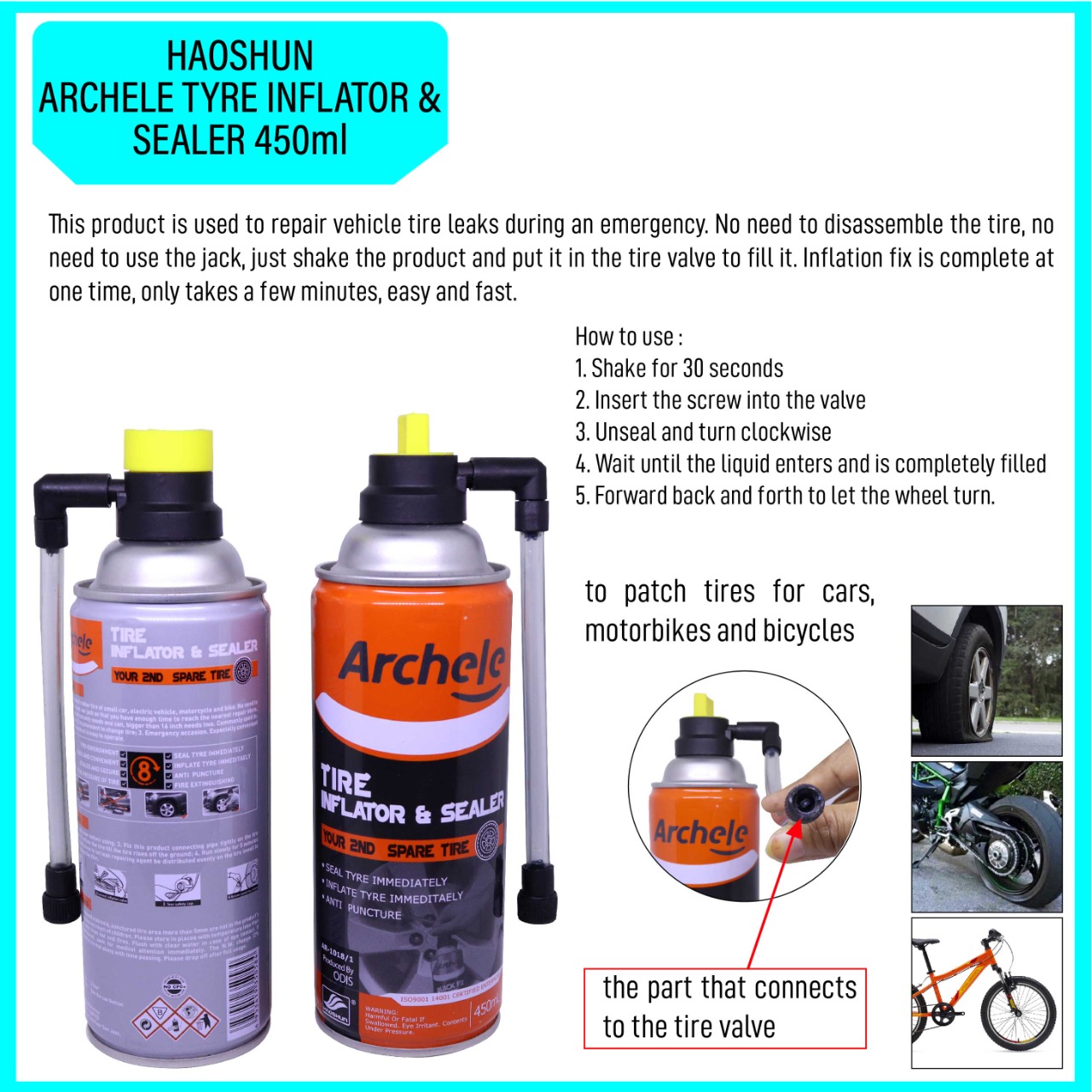 ARCHELE TYRE INFLATOR & SEALER 450ml | Cairan Tambal Ban Bocor | Lazada Indonesia