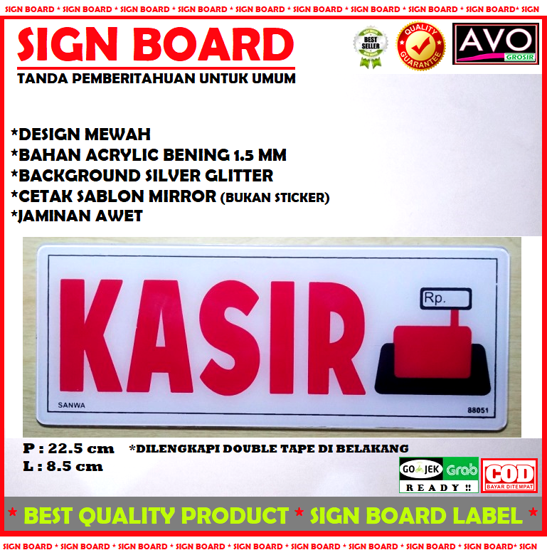 sign label KASIR acrylic sticker sign board tanda ruangan | Lazada ...