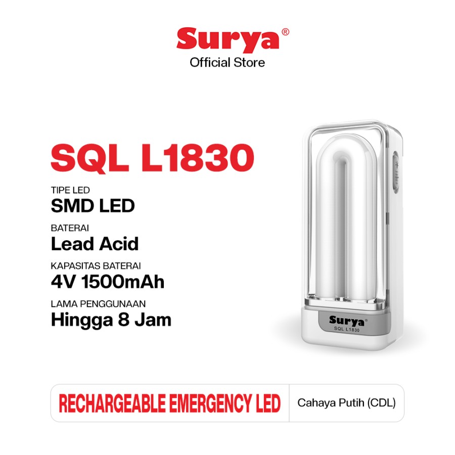 Surya Lampu Emergency SQL L1830 Light LED 18 SMD Rechargeable Tahan ...