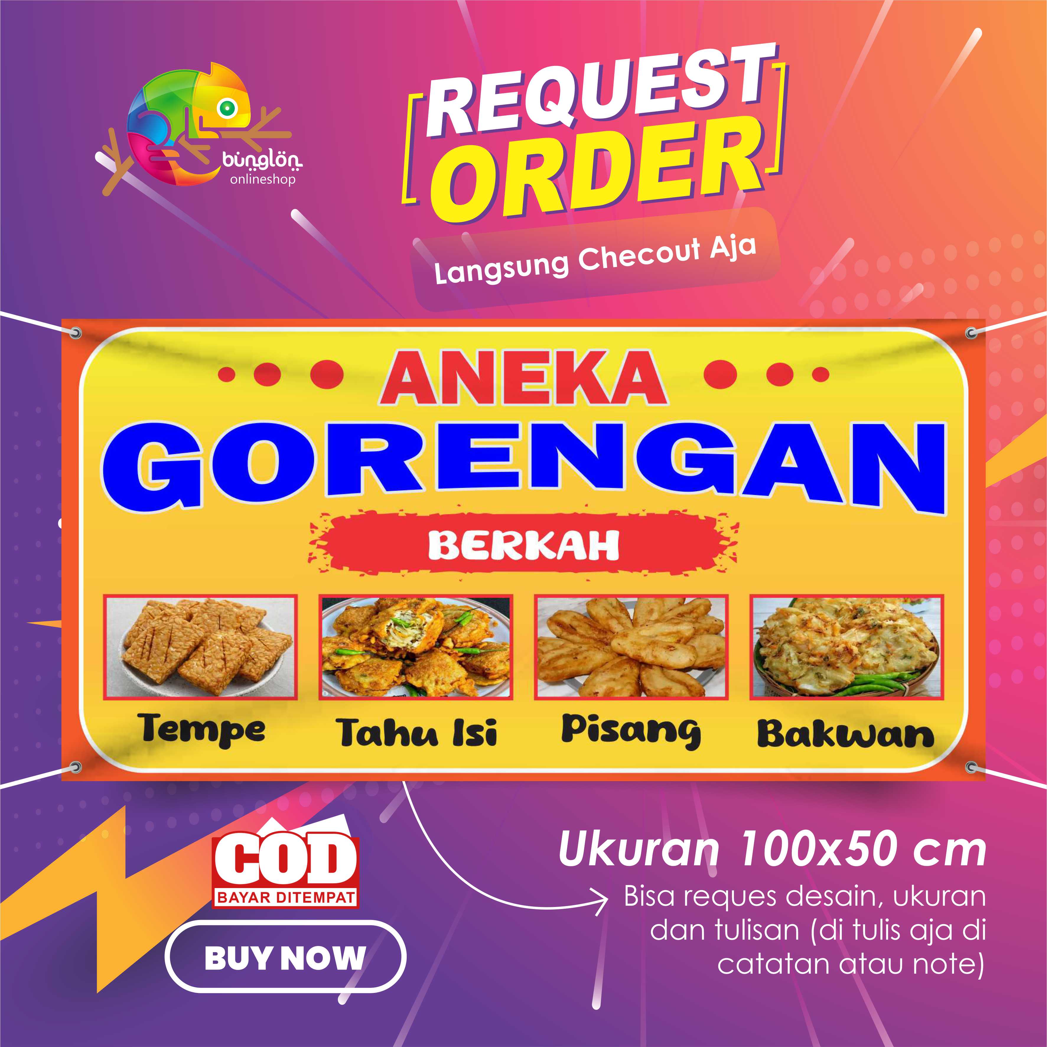 Size 100x50 Cm Spanduk Banner Aneka Gorengan, Spanduk murah Berkualitas ...