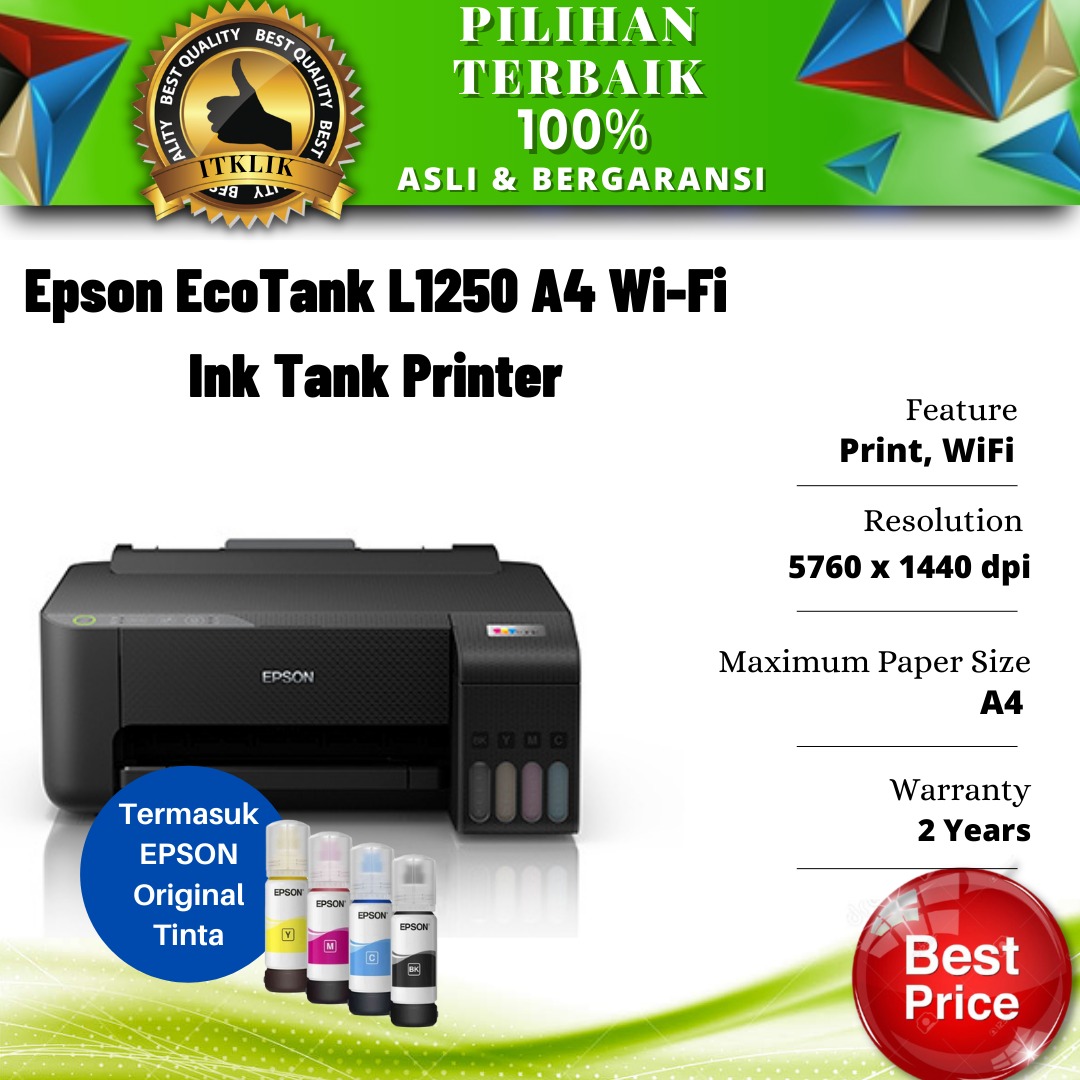 Epson EcoTank L1250 A4 Wi-Fi Ink Tank Printer | Lazada Indonesia