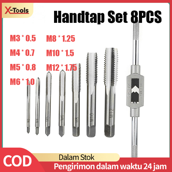 X-Tools Mata Tap Set 8pcs Lengkap Hand Tap Alat Membuat Drat Dalam M3-M12 - Handtap M3 M4 M5 M6 ...