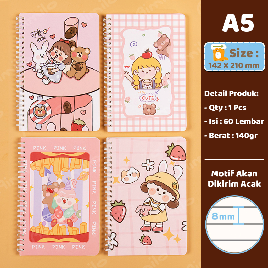 BUKU TULIS KARAKTER / NOTES A5 KARAKTER LUCU / BUKU SPIRAL KUROMI A5 ...