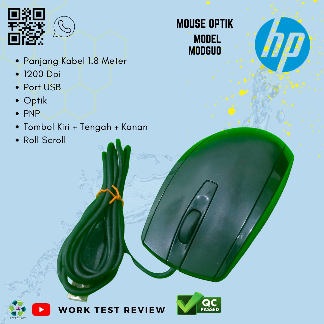 Mouse Branded Hp Model Modguo Black Optik Kabel 1200 DPI Kabel 1,8 ...