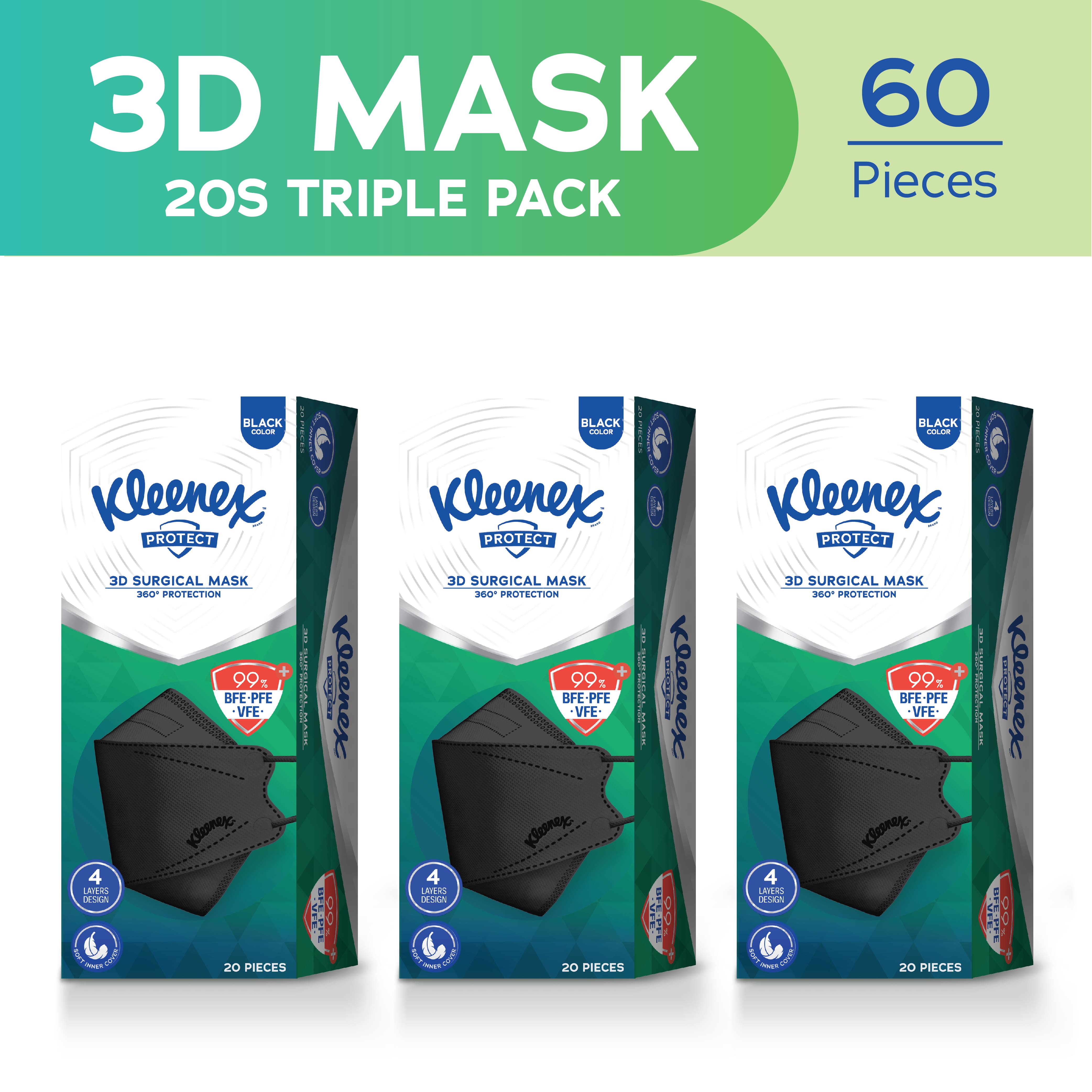 Kleenex Protect Mask 3D Black 20s Triplepack | Lazada Indonesia