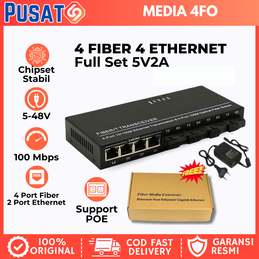 Media Converter 4 Port FO 4 Port LAN Switch Fiber Optic Konverter Fiber ...