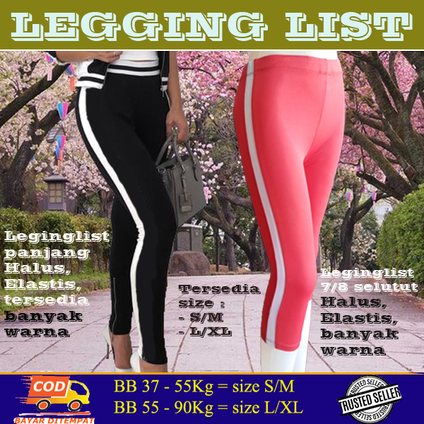 Leging strip - Legging list putih - Leging Luna - Legging pant list ...