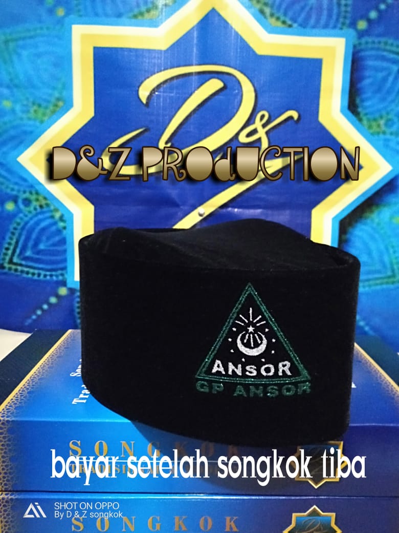Kopyah Songkok Peci Susun Hitam Logo GP Ansor Warna Hijau Silver ...
