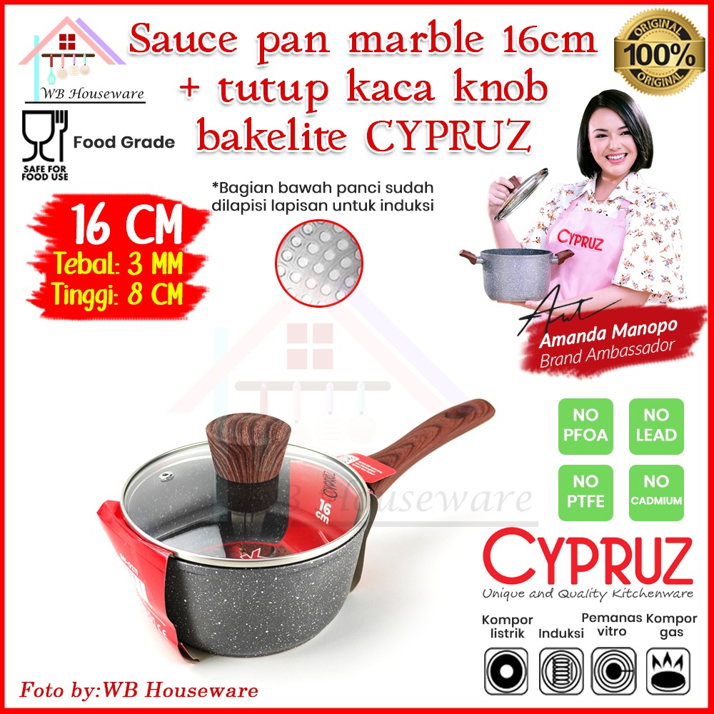 CYPRUZ sauce pan + glass lid marle series / panci tutup kaca anti lengket / panci rebus mpasi SN ...