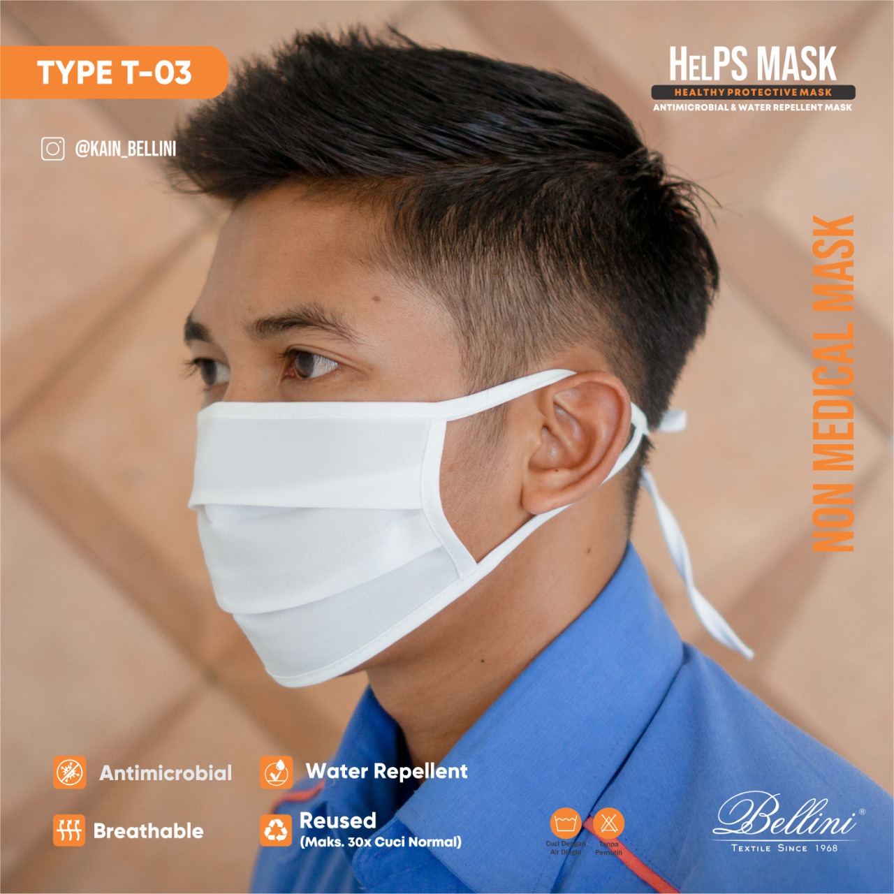 Diskon Masker Kain Bellini Anti Bakteri dan Water Repellent Double Mask ...