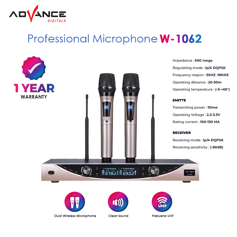 Advance W1062 Mic Wireless Profesional Microphone Wireless Double UHP ...