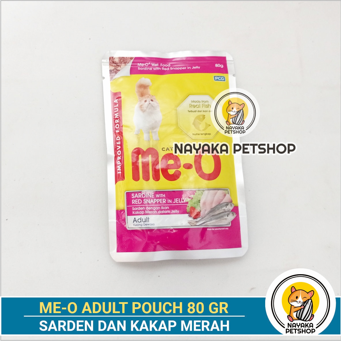 Meo Pouch 80 gr Ikan Sarden Kakap Merah Makanan Basah Adult Cat Kucing ...