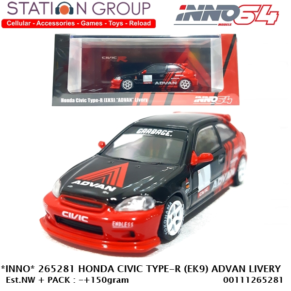 INNO 265281 HONDA CIVIC TYPE-R (EK9) ADVAN LIVERY BLACK RED - DIECAST ...