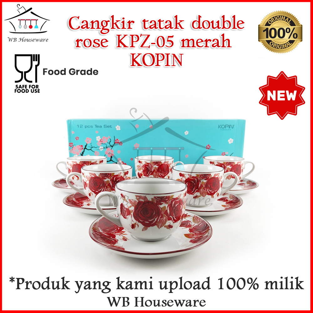 cangkir tea set warna Motif double rose 6 pasang merah KPZ-05 KOPIN ...