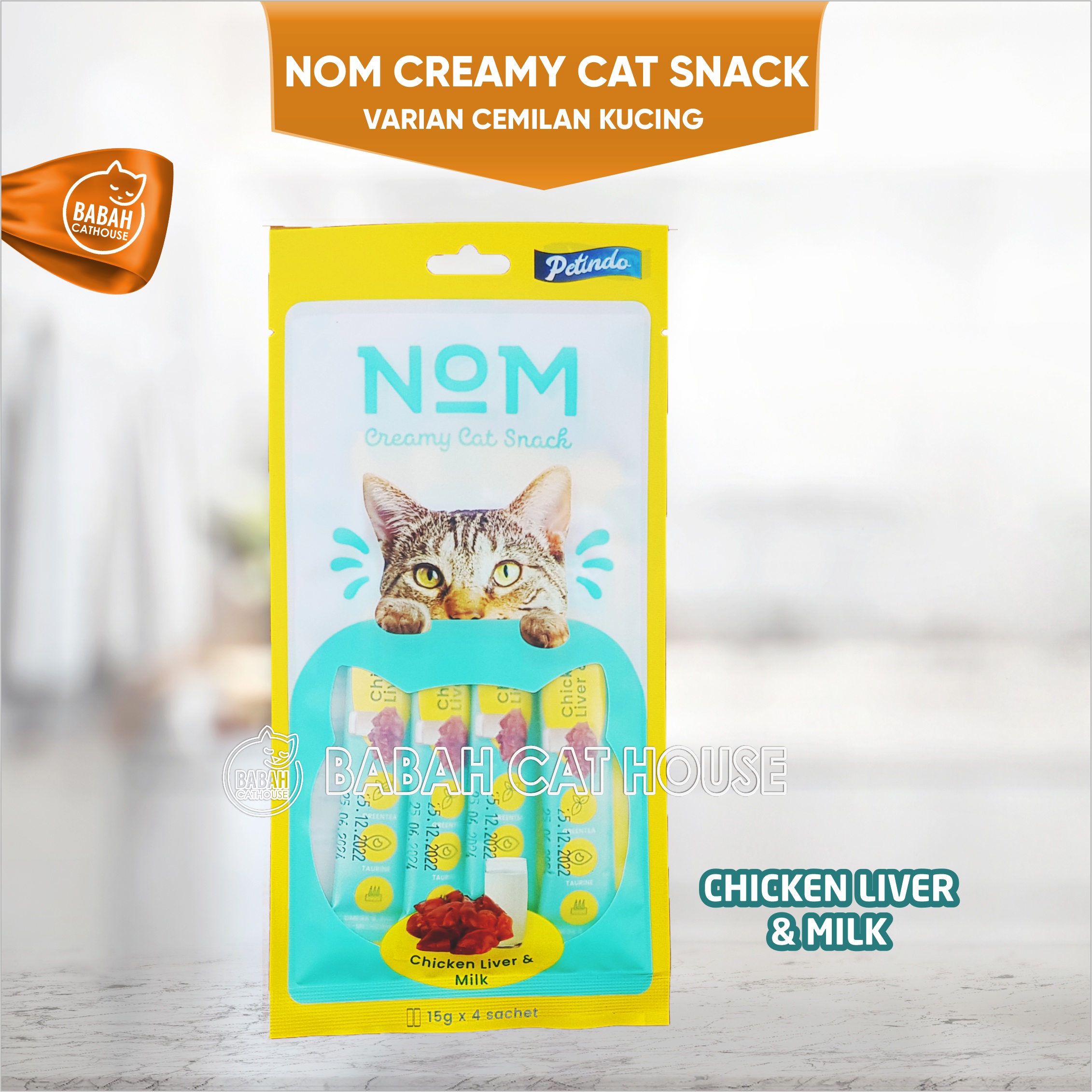 NOM Cat Treats 15gr x 4pcs Makanan Snack Cemilan Kucing Luquid Creamy ...