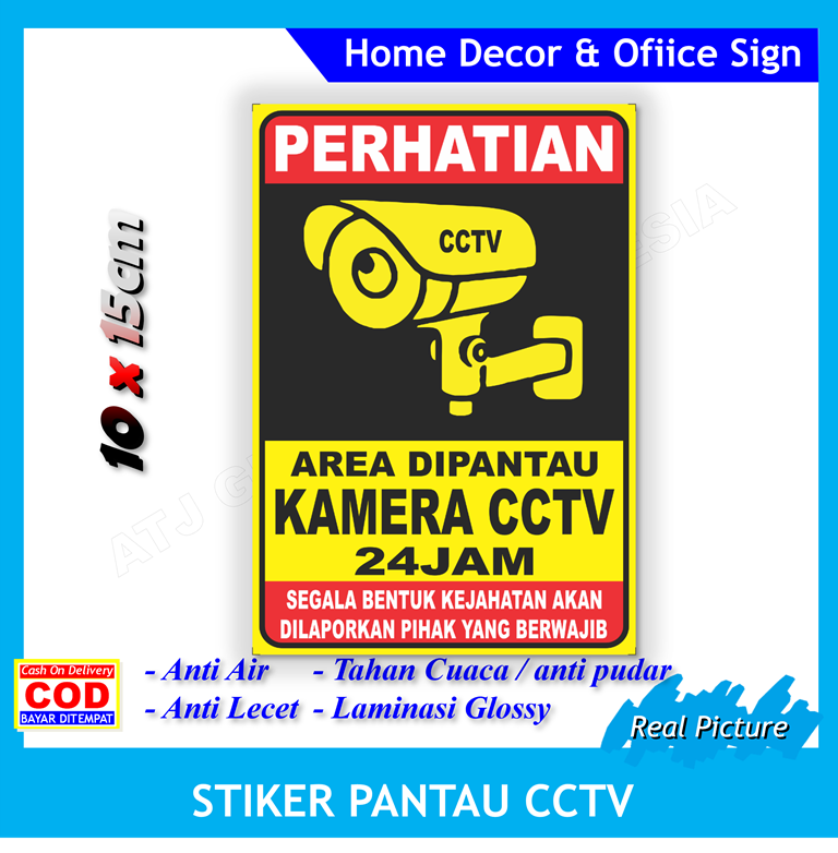 Stiker CCTV area diawasi 24 jam sticker keamanan rumah toko kantor dll ...